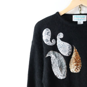 Vintage | Sweaters | Vintage 8s Sequin Silk Angora Long Sweater Black | Poshmark